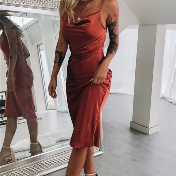 Beginning Boutique | Dresses | Schiffer Slip Midi Dress Rust | Poshmark